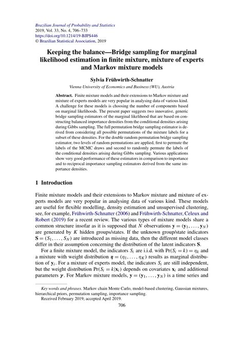 Pdf Keeping The Balance Bridge Sampling For Marginal Likelihood