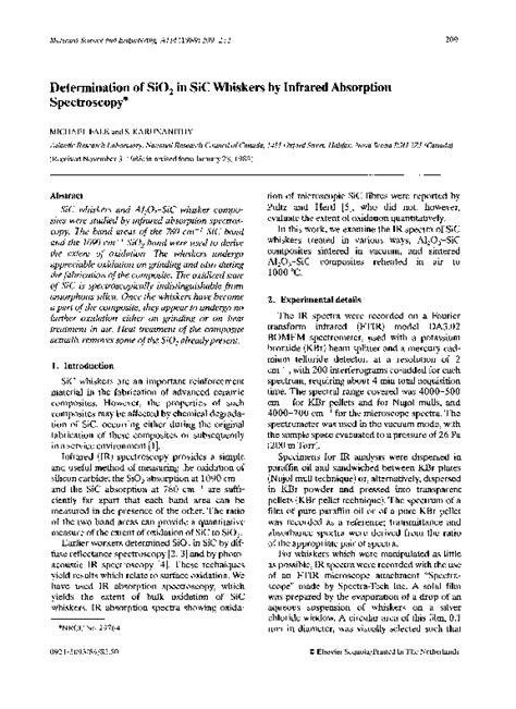 Pdf Determination Of Sio2 In Sic Whiskers By Infrared Absorption