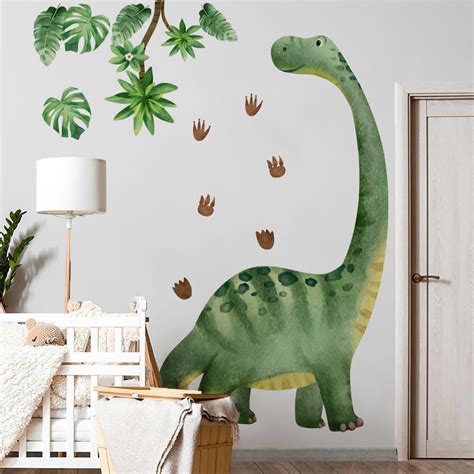 Runtoo Large Dinosaur Wall Decals Watercolor Dino Footprint Neutral