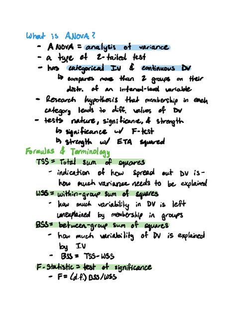 Anova Class Notes What Is Anova A Nova Analysis Of Variance A Type Of