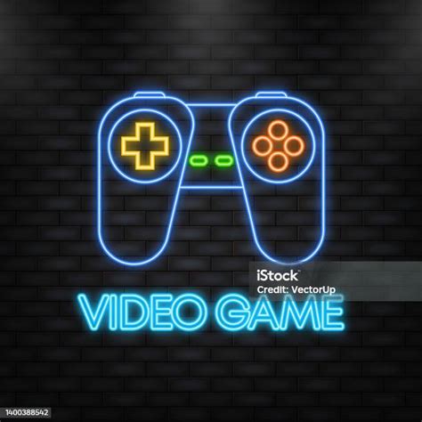 게임 디자인을위한 추상 비디오 게임 벡터 일러스트 레이 션 디자인 온라인 플레이 네온 아이콘입니다 게이머에 대한 스톡 벡터 아트