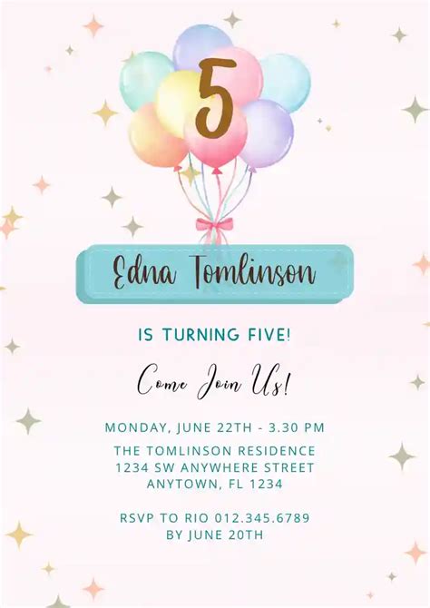 수채화 풍선 무료 어린이 생일 초대장 템플릿 Invitanku