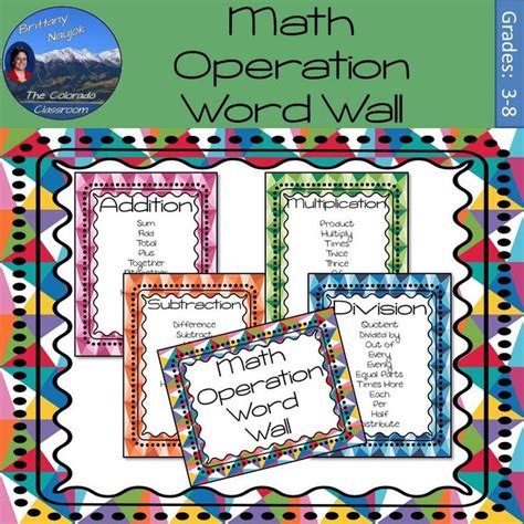Math Operation Word Wall Math Operations Math 6th Grade Activities