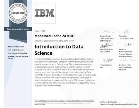 Redha Zatout On Linkedin Introduction To Data Science Specialization Certificate