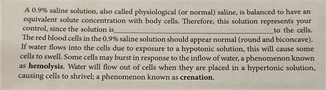 Solved A 0 9 ﻿saline Solution Also Called Physiological