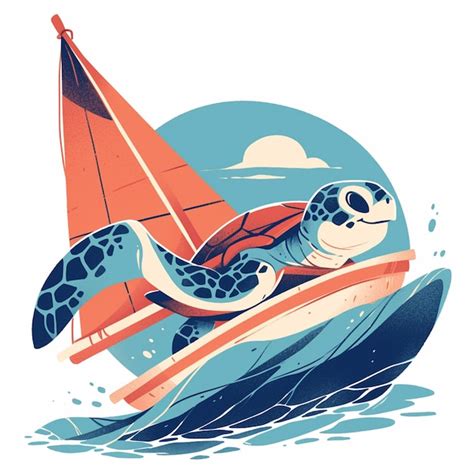 A Turtle On A Boat Cartoon Style Premium AI Generated Vector