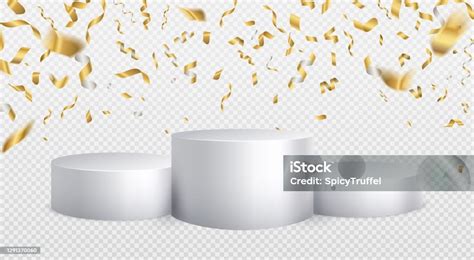 우승자 포디움 황금 색종이 배경 화이트 실린더 포디엄 사실모형 제12회 3위 시상식 챔피언십 수상자 시상식 벡터 3d 고립 개념 1위에 대한 스톡 벡터 아트 및 기타 이미지