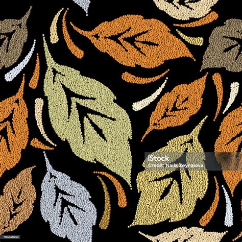 텍스처 바로크 스타일은 벡터 원활한 패턴을 남깁니다 점선 꽃 장식 가을 배경입니다 그런 지 화려한 나뭇잎 모양 라인 빈티지 잎이 무성한 지저분한 장식과 점 Stippling