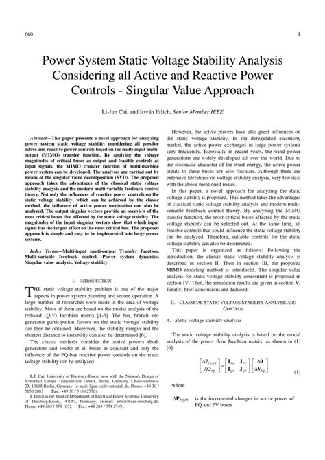 PDF Power System Static Voltage Stability Analysis Considering All Active And Reactive Power