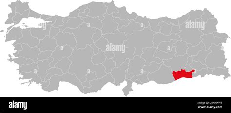 Mardin Province Highlighted Red Color On Turkey Political Map Vector