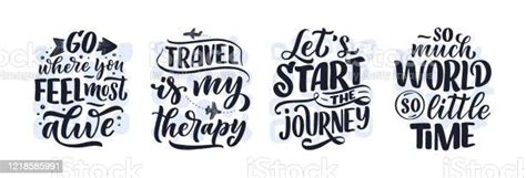 여행 생활 스타일 영감 따옴표 손으로 그린 글자 포스터와 함께 설정합니다 인쇄에 대한 동기 부여 타이포그래피 서예 그래픽 디자인
