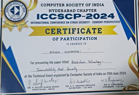 Bodiga Sumanjali On Linkedin Cybersecurity Blockchain Iccscp2024 Innovation Techconference