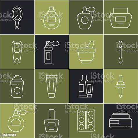 세트 라인 크림 또는 로션 화장품 튜브 파이펫 귀 향수 손 거울 박격포 유봉 아이콘면 벡터 거울에 대한 스톡 벡터 아트 및 기타 이미지 Istock