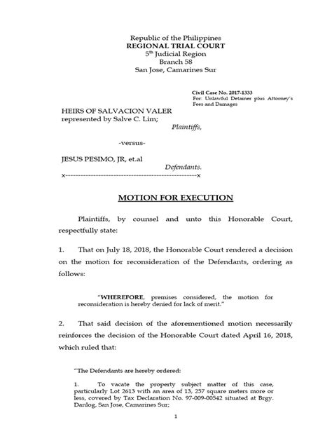 Motion For Execution Pdf Summary Judgment Appeal