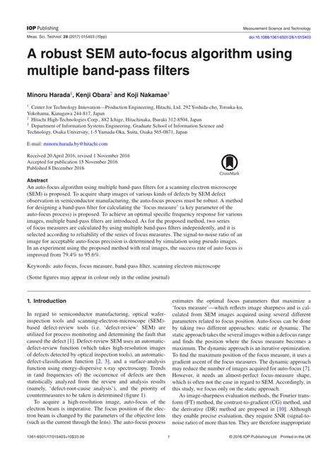 A Robust Sem Auto Focus Algorithm Using Multiple Band Pass Filters