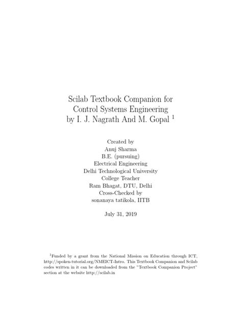Scilab Files Control Systems Engineering By Madan Gopal Pdf Control