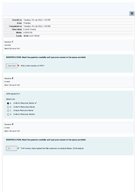 Web App Dev Ii Prelim Quiz 1 Started On Tuesday 30 July 2024 130 Pm State Finished