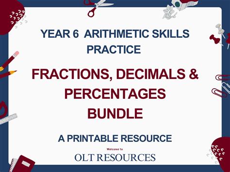 Year 6 Maths Arithmetic One Page Skills Practice Fraction Decimal