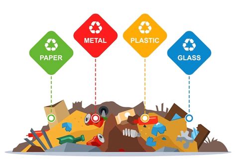 Premium Vector A Large Pile Of Rubbish With Signs Categorization Flat Vector Illustration