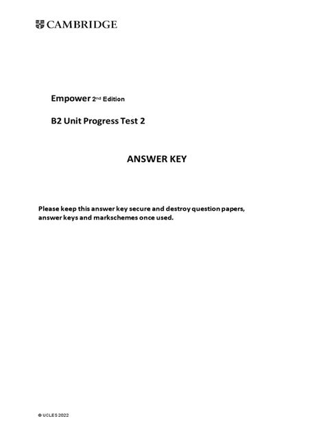 Empowered Unit Progress Test 2 Answer Key Version A Pdf