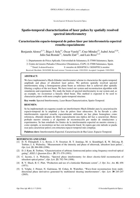 Pdf Spatio Temporal Characterization Of Laser Pulses By Spatially Resolved Spectral