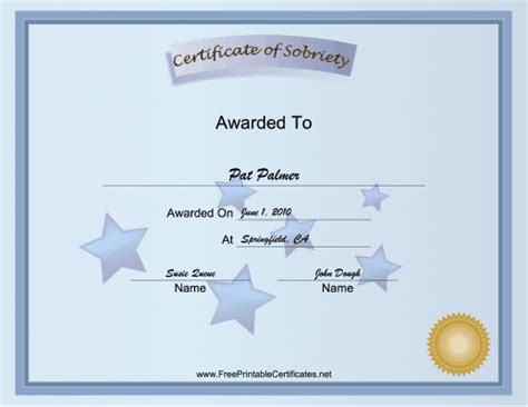 Sobriety Printable Certificate