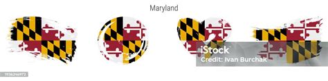 메릴랜드 손으로 그린 그런 지 스타일 플래그 아이콘 세트입니다 무료 브러시 스트로크 플랫 벡터 일러스트 레이 션 흰색 절연 메릴랜드 주에 대한 스톡 벡터 아트 및 기타