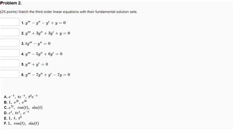 Solved Problem Points Match The Third Order Linear Chegg Com