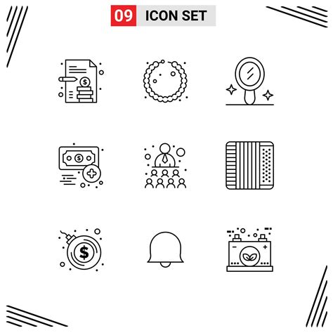Group Of 9 Modern Outlines Set For Audio Work Business Team Building Editable Vector Design