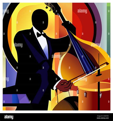 Double Bass Player Jazz Or Classic Musician Vector Illustration