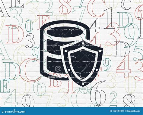 Software Concept Database With Shield On Wall Background Stock