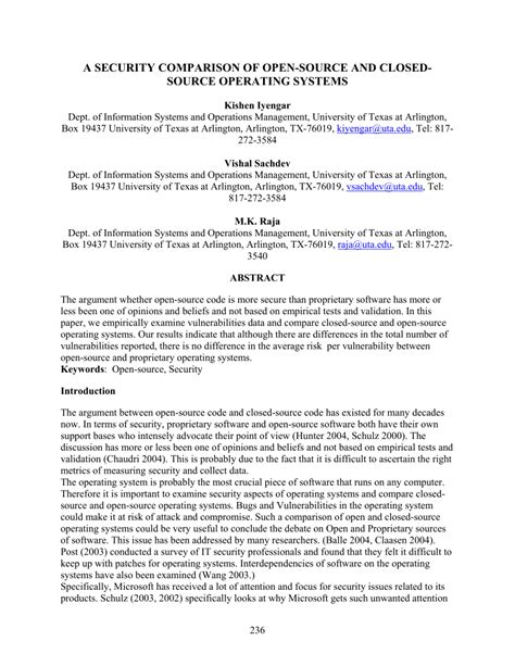Pdf A Security Comparison Of Open Source And Closed Source Operating