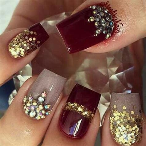 Plum Love Rhinestone Nails Burgundy Bling Nails Maroon Nails With