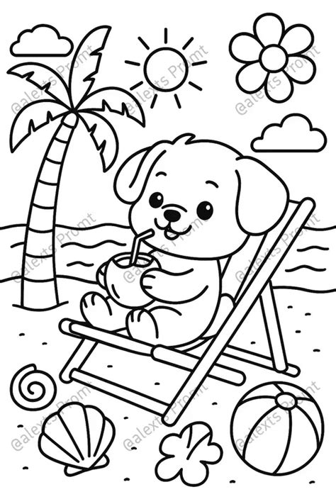 Summer Beach Animal Coloring Pages Chatgpt Image Prompt Promptbase