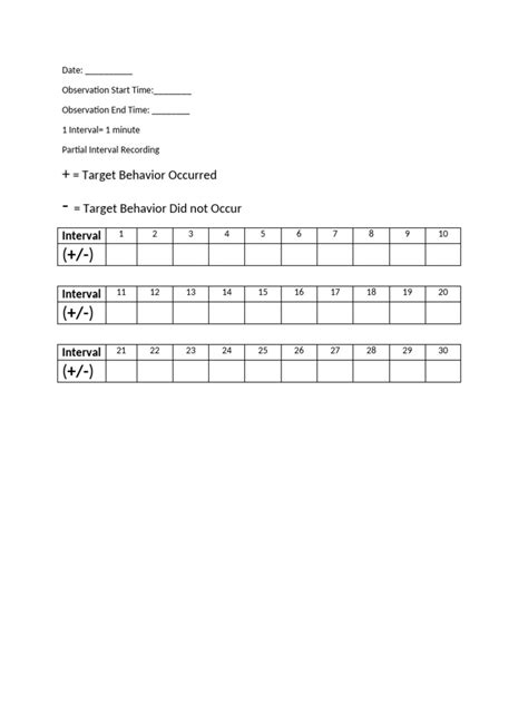 Partial Interval Recording Data Sheet Pdf