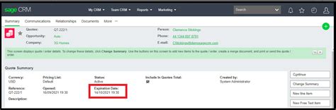 Notify If Quote Is Expired In Sage Crm Sage Crm Tips Tricks And Components