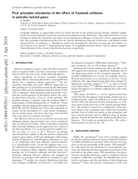 Pdf First Principles Calculation Of The Effect Of Coulomb Collisions