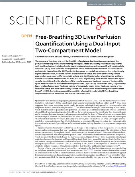 Pdf Free Breathing 3d Liver Perfusion Quantification Using A Dual Input Two Compartment Model
