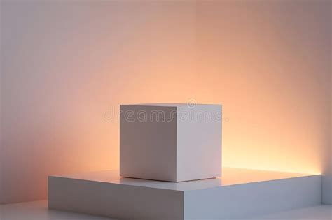 Illuminated Cube On Platform A Minimalist Study Of Form Light And Shadow Creating A Serene