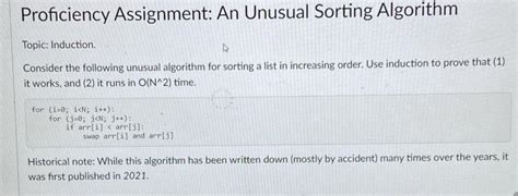 Solved Proficiency Assignment An Unusual Sorting Algorithm