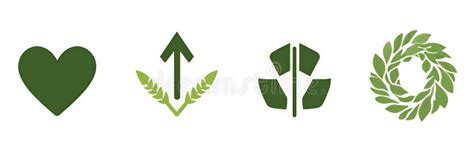 Green Heart Growth Unity And Eco Friendly Wreath Icons Stock Illustration Illustration Of