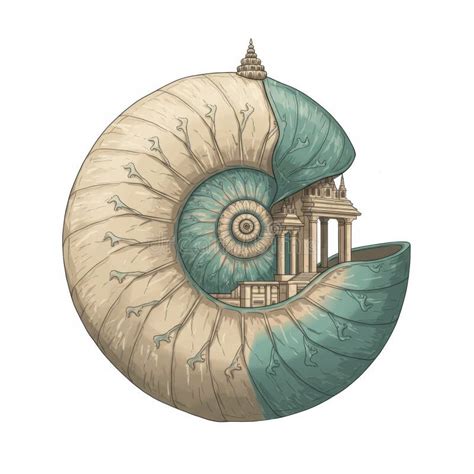 Seashell With Miniature Fantasy Architecture Inside A Winding Spiral