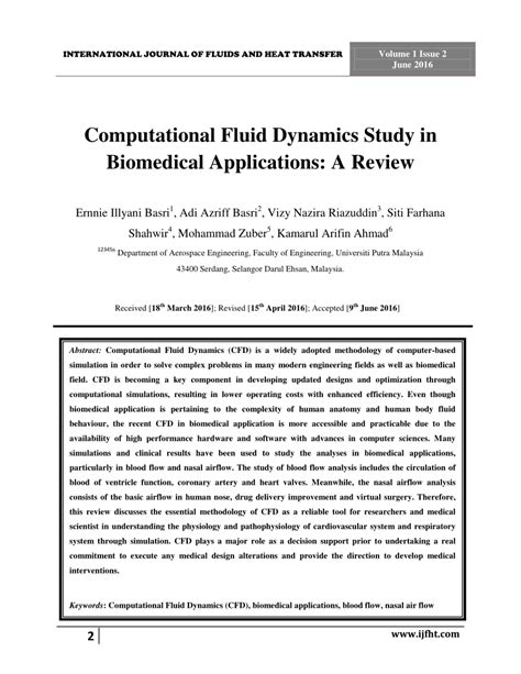PDF Computational Fluid Dynamics Study In Biomedical Applications A Review