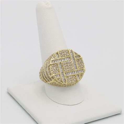 14k Round Mens Ring Cz Stones Yellow Gold Alex Diamond Jewelry