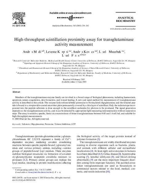 Pdf High Throughput Scintillation Proximity Assay For Transglutaminase Activity Measurement