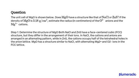 Solved The Unit Cell Of Mgo Is Shown Below Does Mgo Have A Structure Like That Of Nacl Or Zns