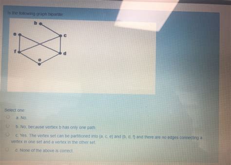 Solved Is The Following Graph Bipartite Select One A No B