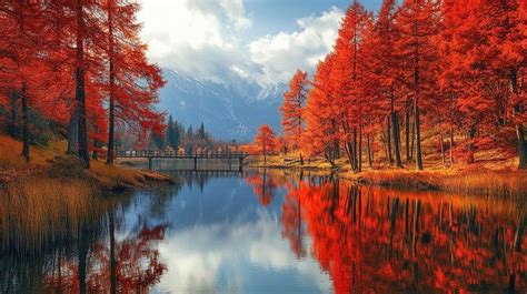 Autumn Reflection Tree Lake