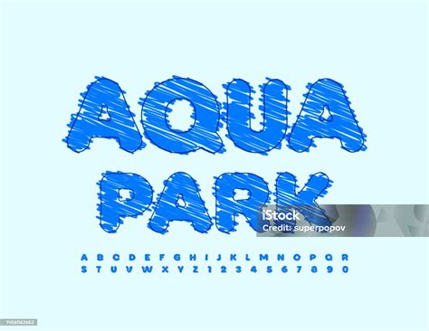 벡터 예술 로고 아쿠아 파크입니다 연필 스케치 스타일 알파벳 문자와 숫자 세트 공원에 대한 스톡 벡터 아트 및 기타 이미지 공원 관광 리조트 관광객 Istock