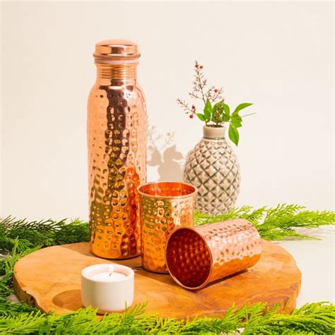 Koperen Drinkfles Met Koperen Bekers Puur 1l Fles 300ml Bekers